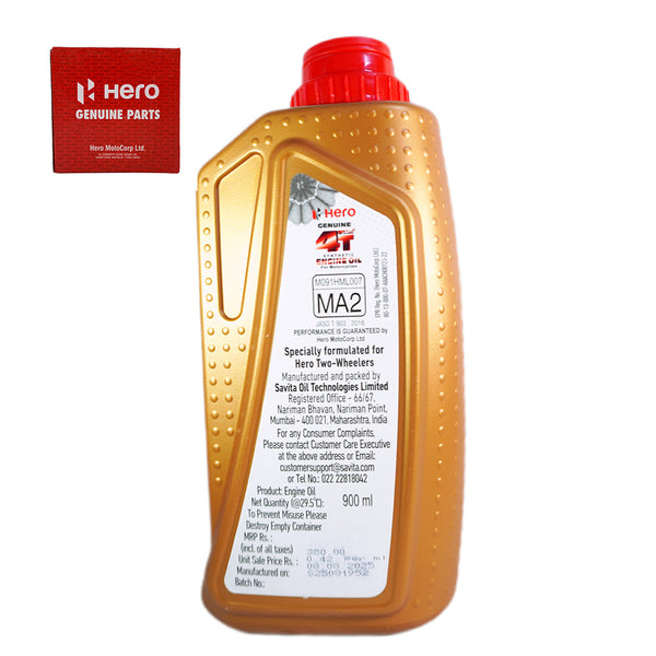 Hero Genuine 4T Plus Synthetic Engine Oil 10W30 SL 900ml – Bikecare360 ...